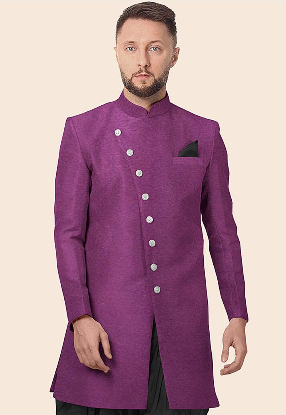 Buy Solid Color Velvet Sherwani in Purple Online : MXX733 - Utsav Fashion