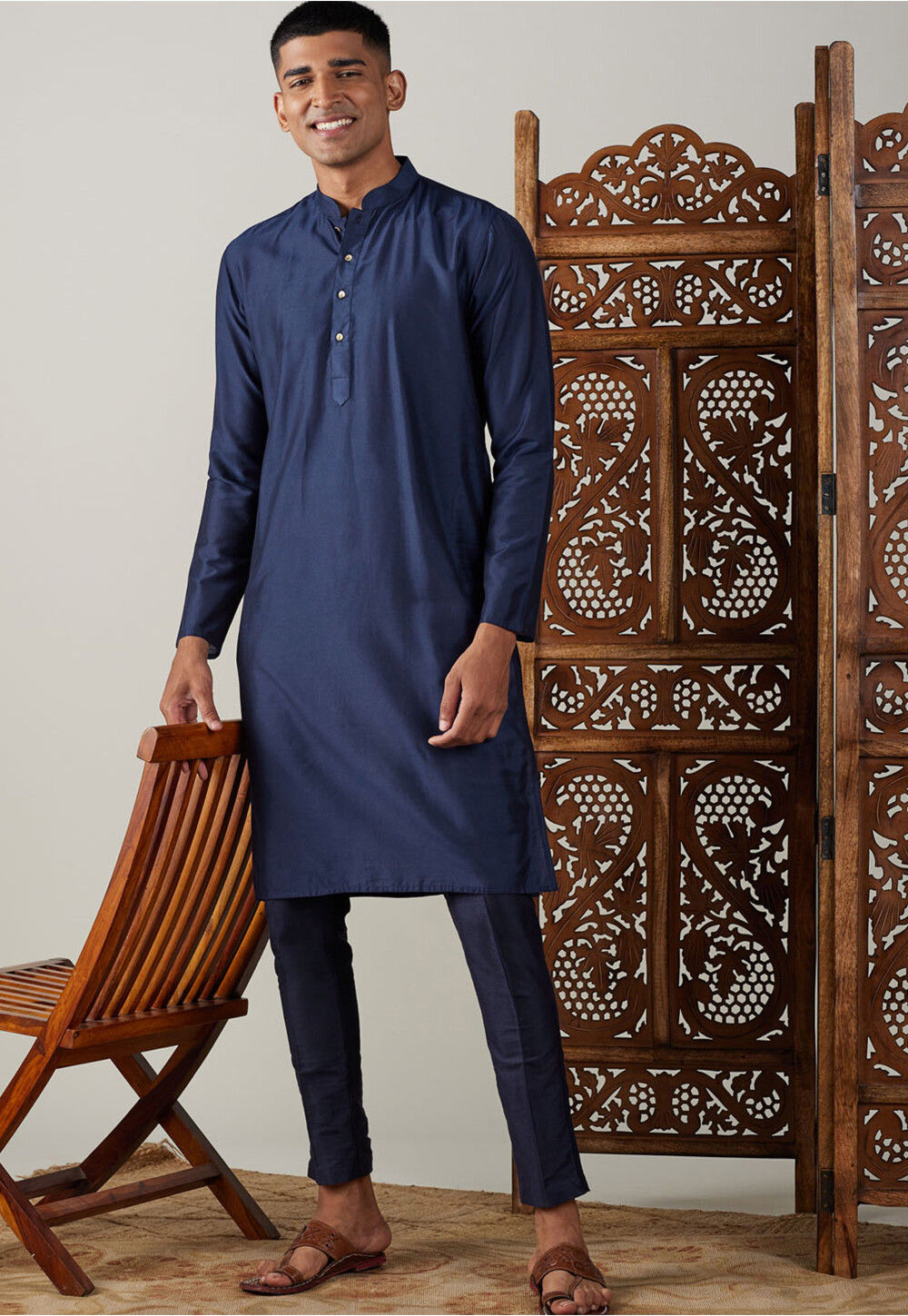 Buy Solid Color Viscose Cotton Kurta Set in Navy Blue Online : MTR5748 ...
