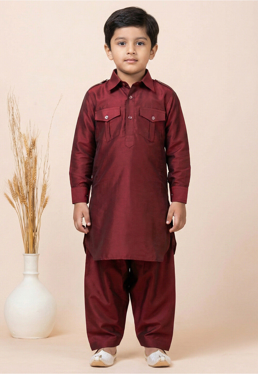 Buy Solid Color Viscose Cotton Pathani Suit in Maroon Online : UAS312 ...