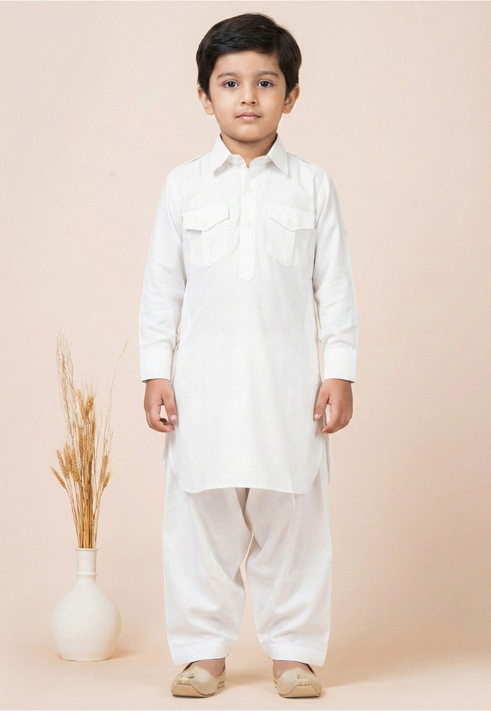 Buy Solid Color Viscose Cotton Pathani Suit in Off White Online ...