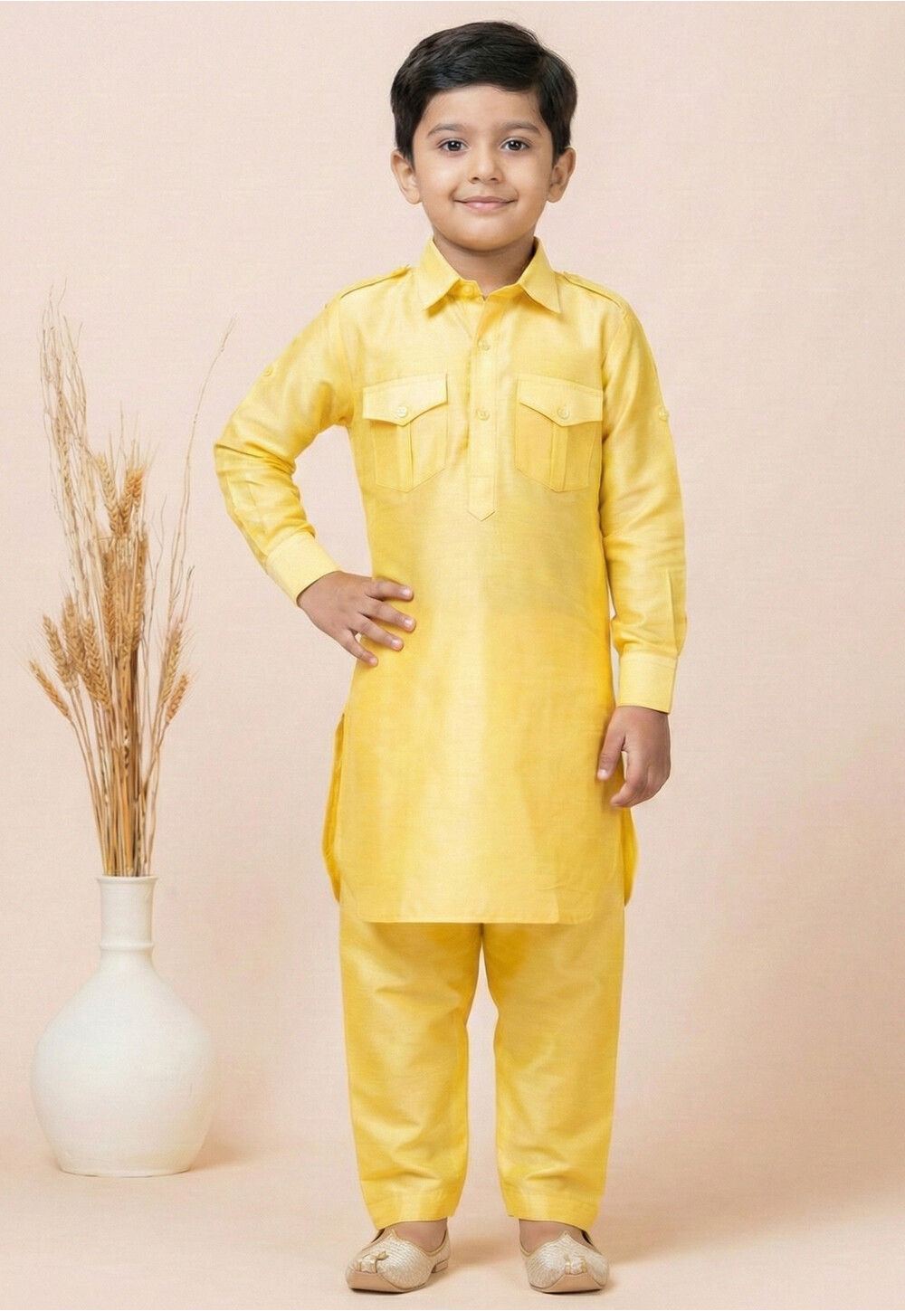 Buy Solid Color Viscose Cotton Pathani Suit in Yellow Online : UAS316 ...