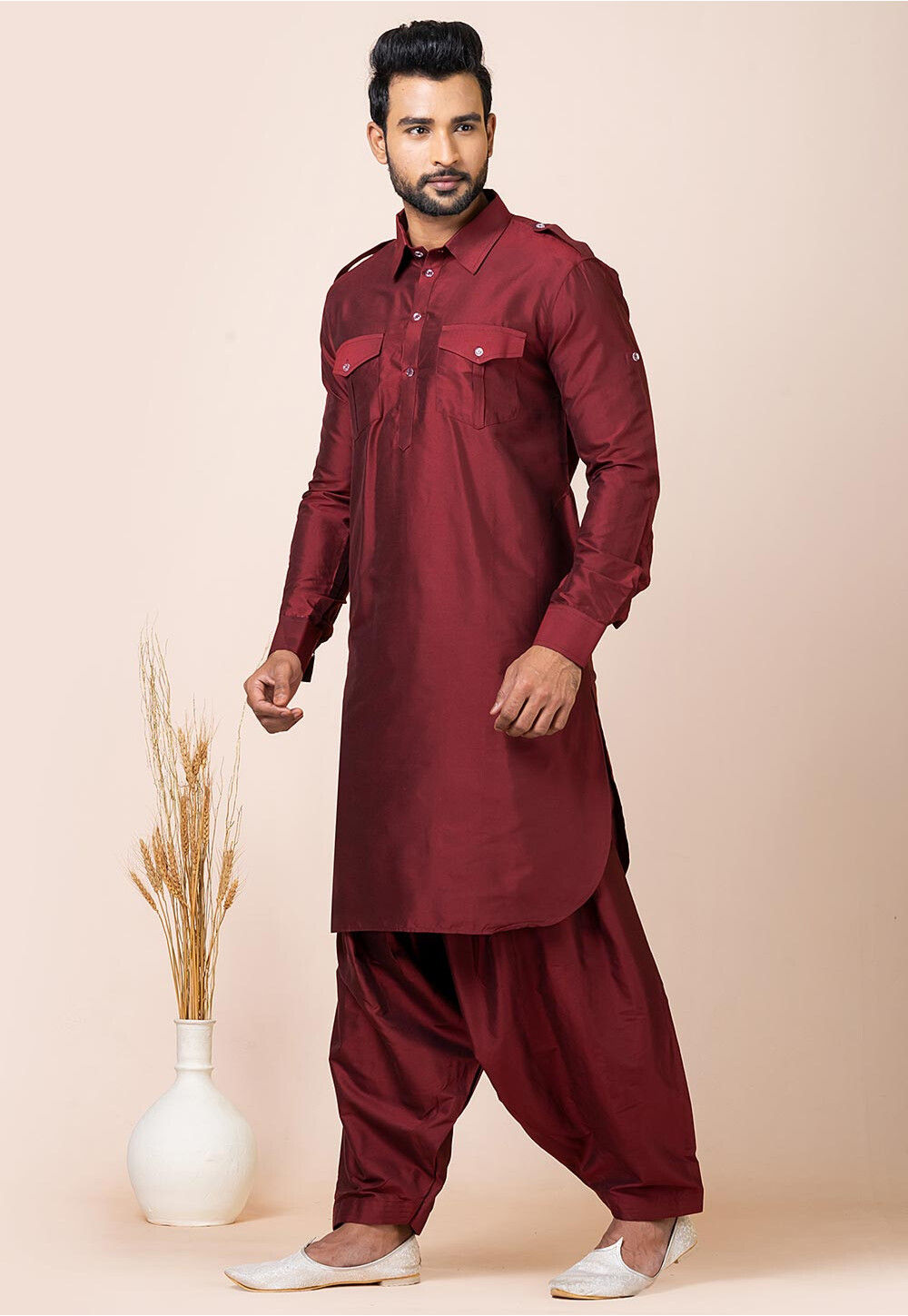 Buy Solid Color Viscose Rayon Paithani Suit in Maroon Online : MMQ2516 ...