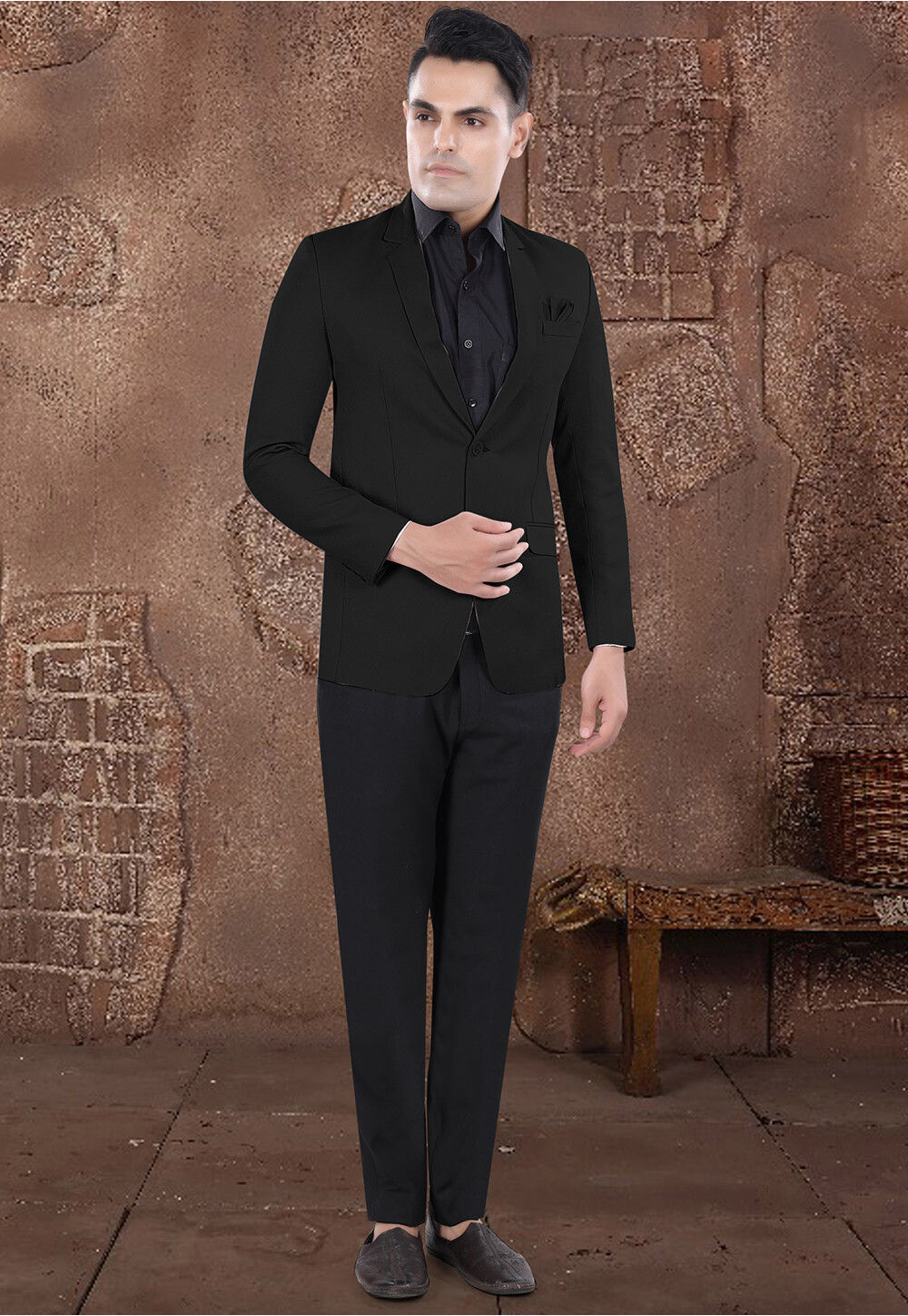 Buy Solid Color Viscose Silk Blazer in Black Online : MUX1695 - Utsav ...