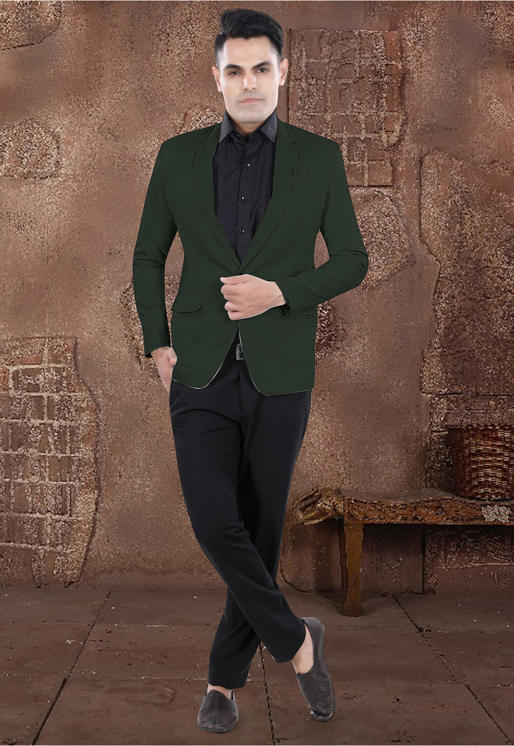 Buy Solid Color Viscose Silk Blazer in Dark Green Online : MUX1713 ...