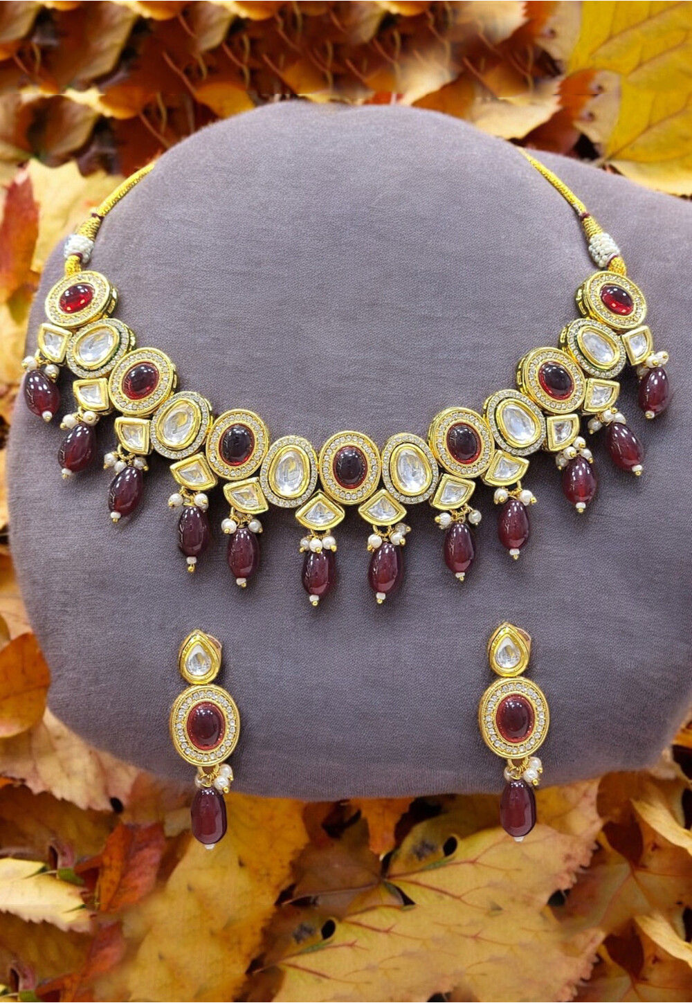 Buy Stone Studded Choker Necklace Set Online : JNV7424 - Utsav Fashion