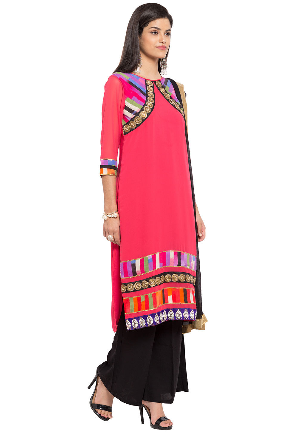 Buy Stripe Printed Georgette Pakistani Suit in Pink Online : KNF715 ...