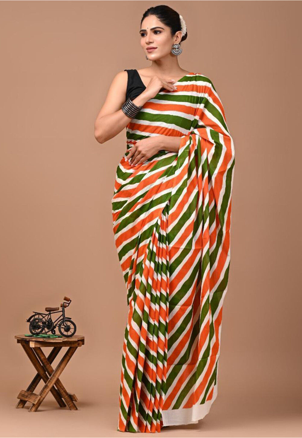 Buy Stripe Printed Mulmul Cotton Saree in Multicolor Online : STBA783 ...