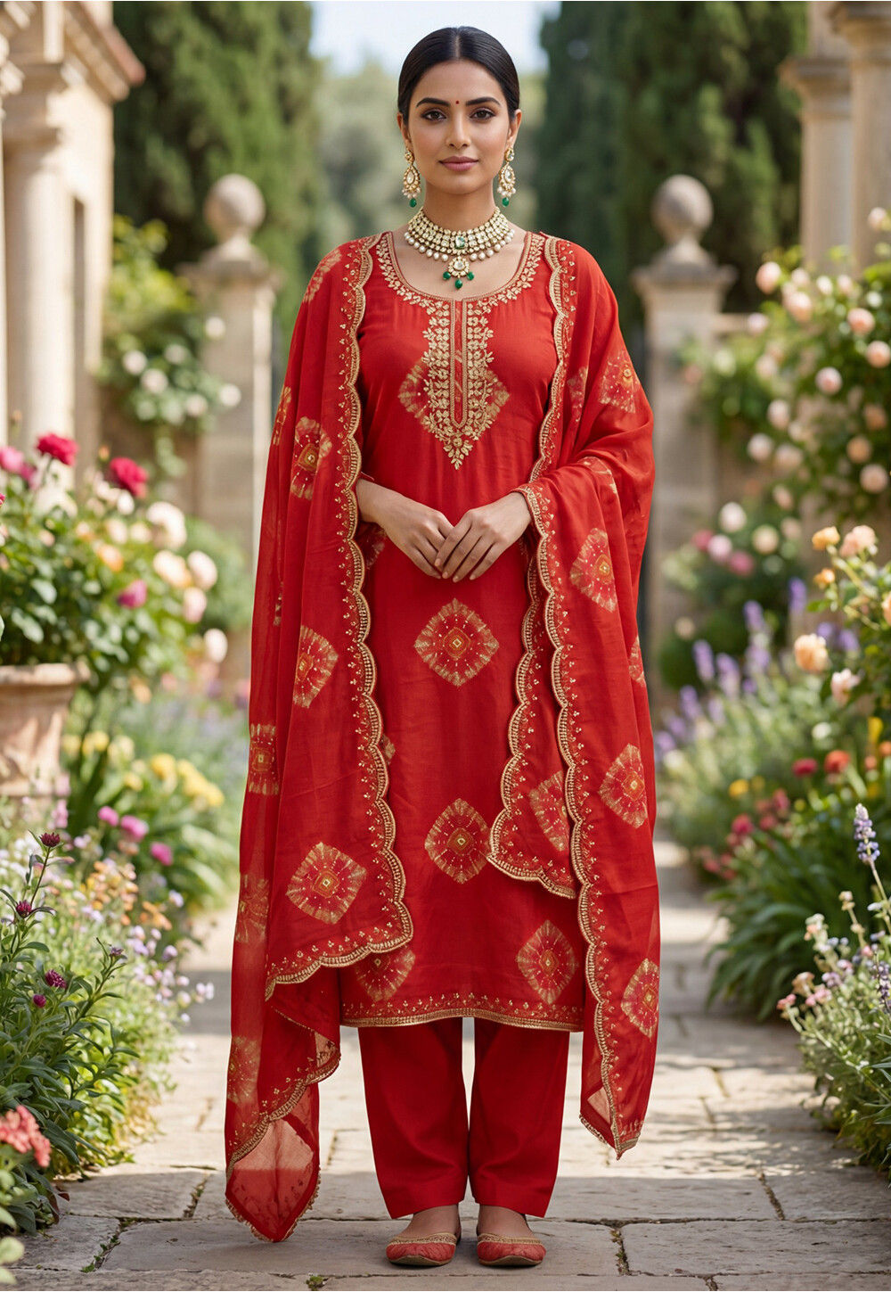 Buy Tie Dye Printed Art Silk Pakistani Suit in Orange Online : KQT884 ...