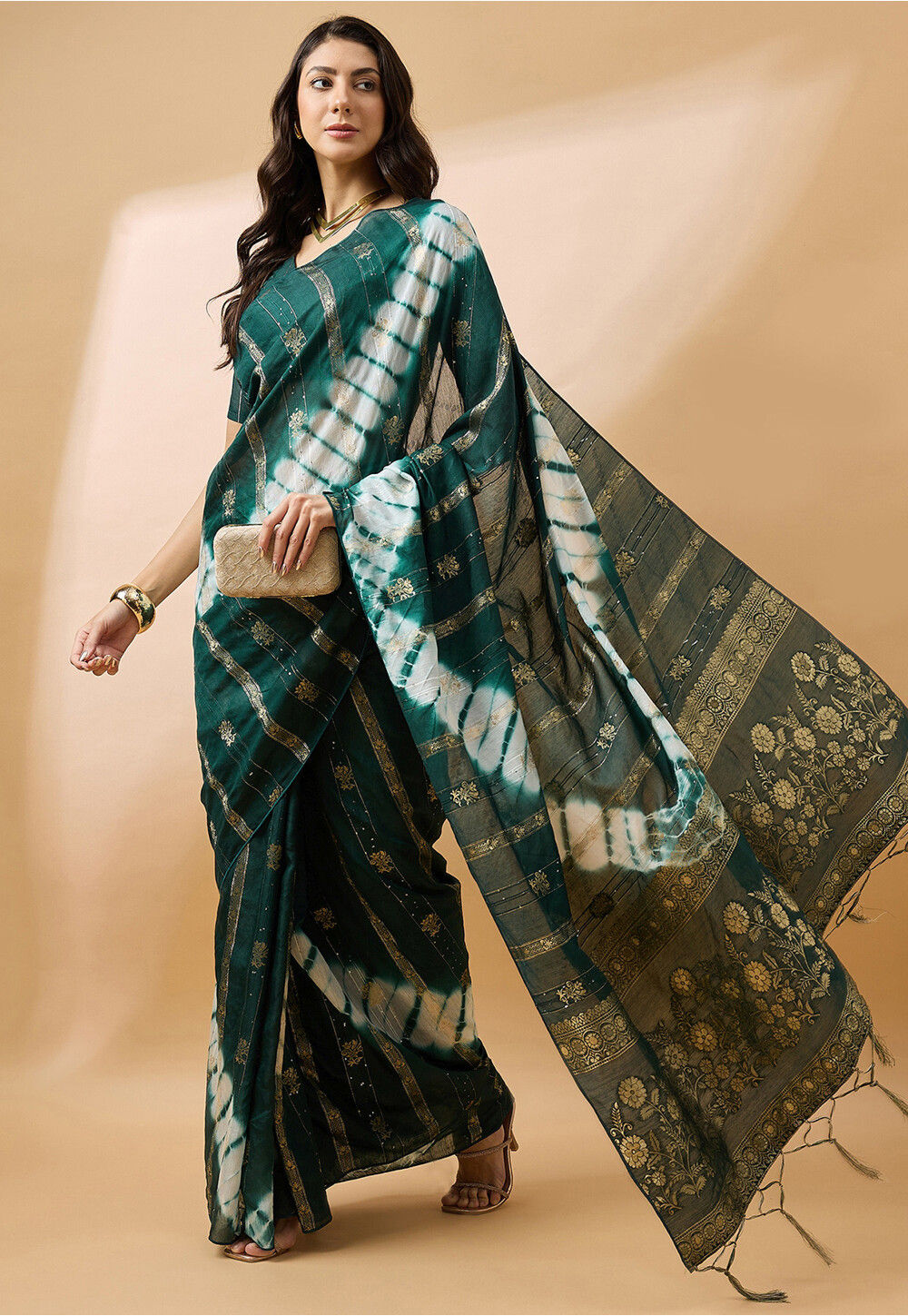 Buy Tie Dyed Cotton Silk Saree in Teal Green Online : SUY111 - Utsav ...
