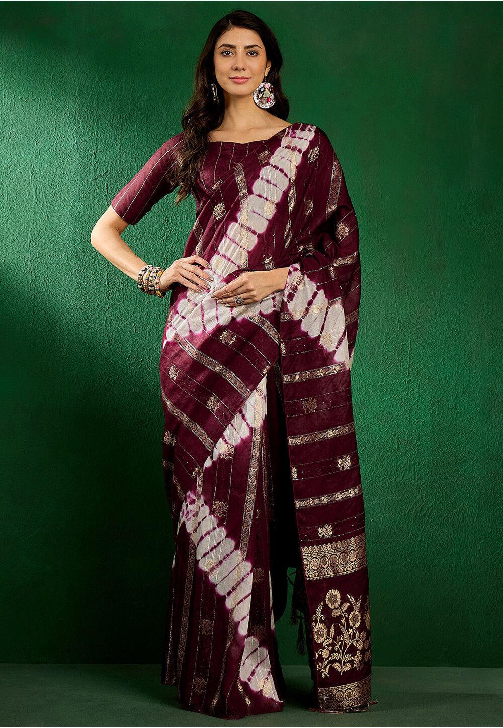 Buy Tie Dyed Cotton Silk Saree in Wine Online : SUY112 - Utsav Fashion