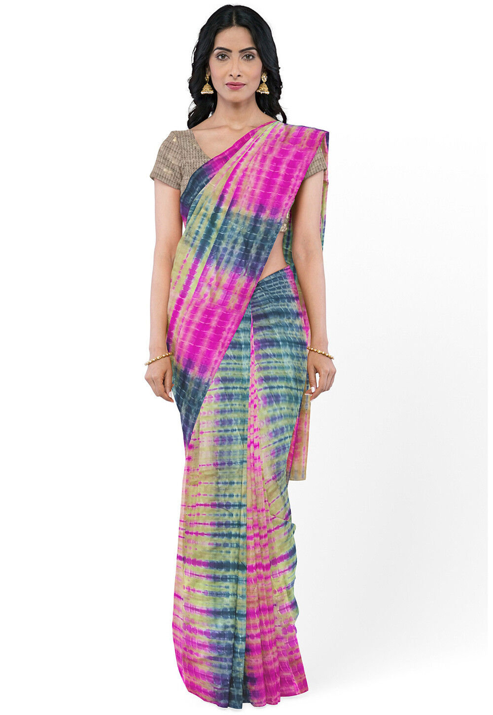 Buy Tie N Dye Pure Silk Saree in Golden Online : SJN7517 - Utsav Fashion