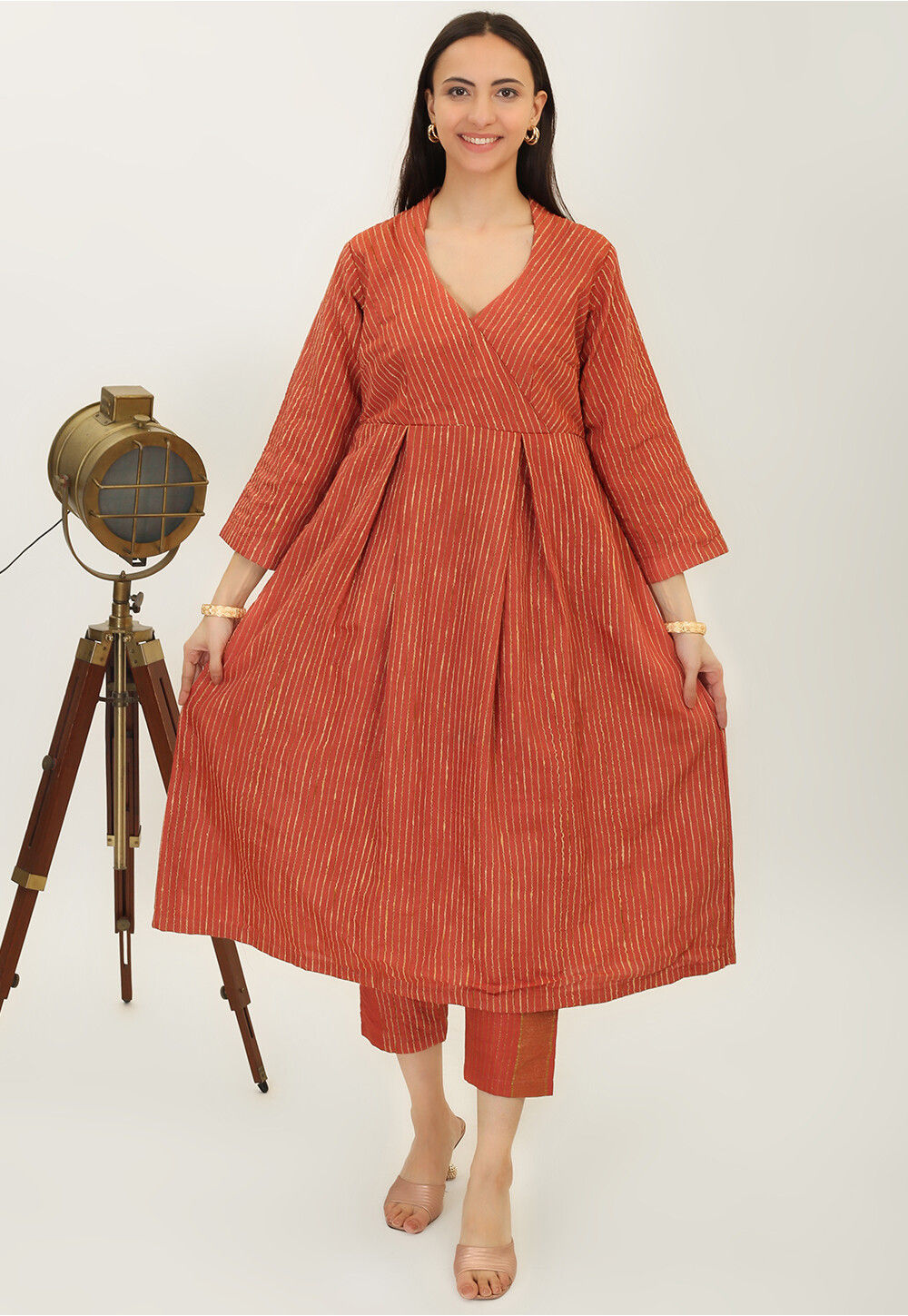 Buy Woven Art Silk Aline Kurta Set in Rust Online : TXL209 - Utsav Fashion