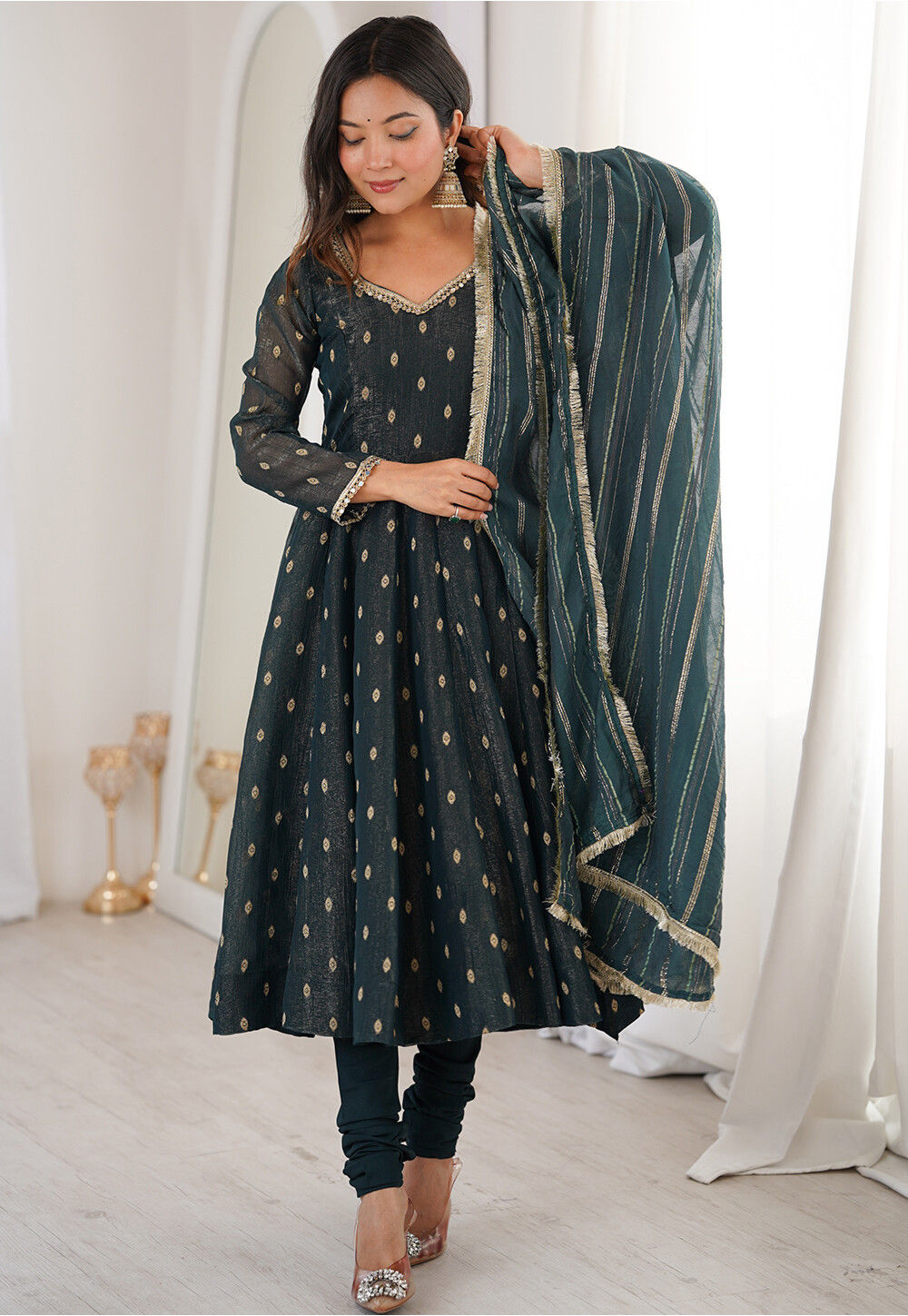 Buy Woven Art Silk Anarkali Suit in Dutsty Blue Online : KCU1062 ...