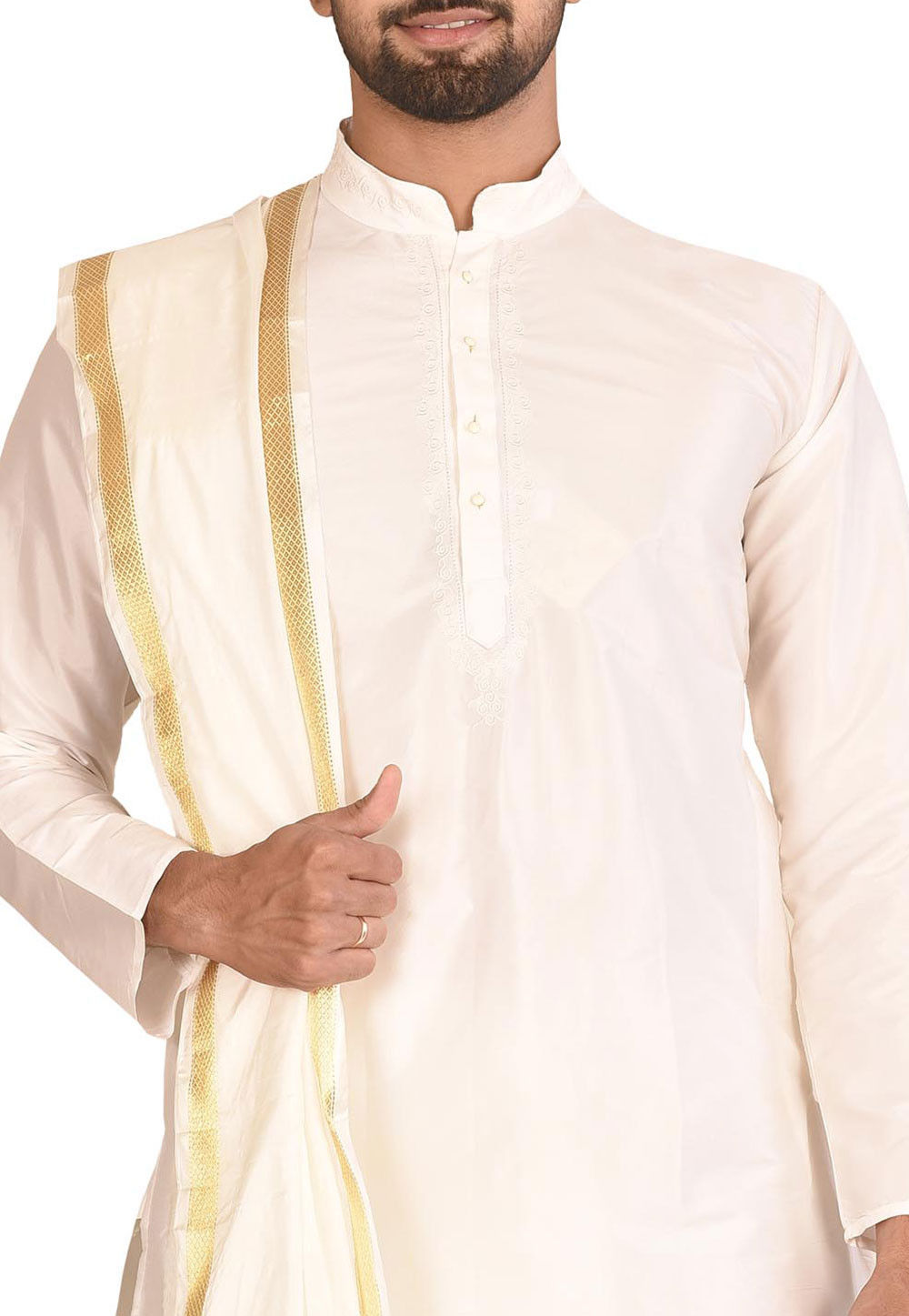 Buy Woven Art Silk Dhoti Kurta Set in White Online : MXT216 - Utsav Fashion