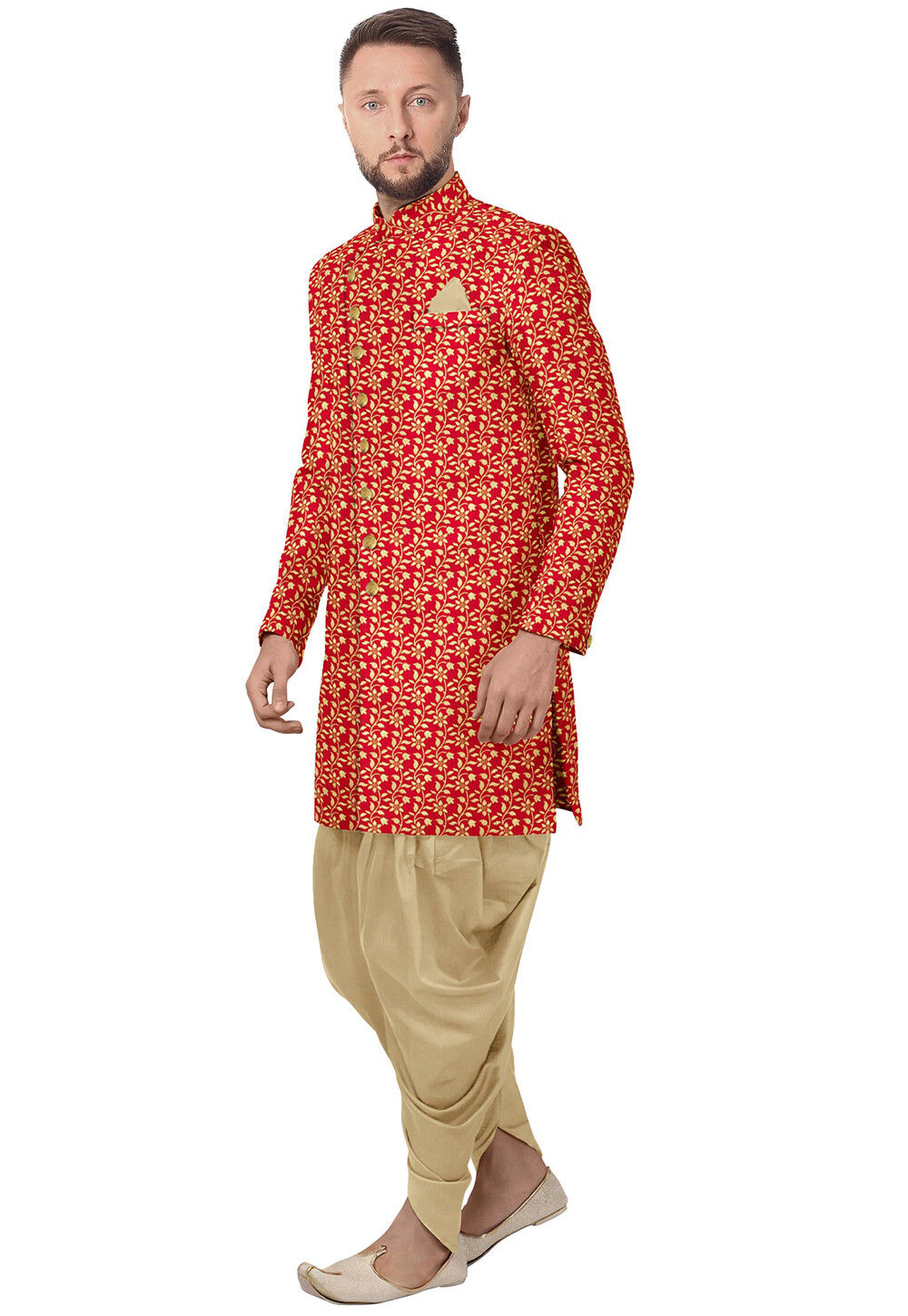 Buy Woven Art Silk Dhoti Sherwani in Coral Red Online : MTE1272 - Utsav ...