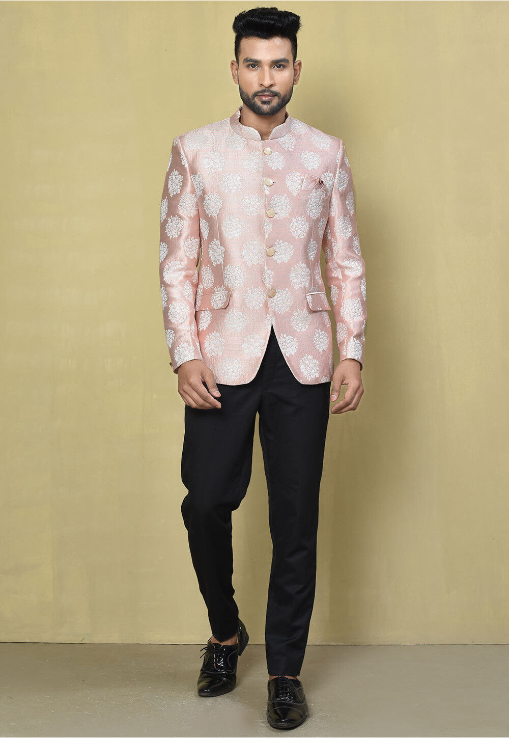 Buy Woven Art Silk Jacquard Jodhpuri Jacket in Peach Online : MLC2509 ...