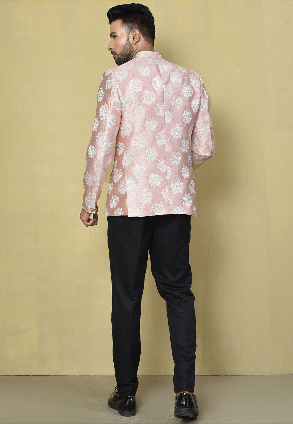 Buy Woven Art Silk Jacquard Jodhpuri Jacket in Peach Online : MLC2509 ...