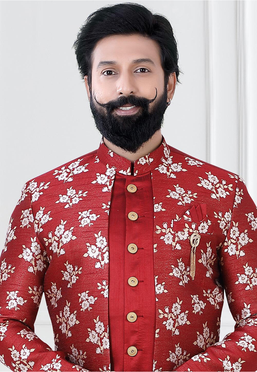Buy Woven Art Silk Jacquard Layered Sherwani in Red Online : MUY631 ...