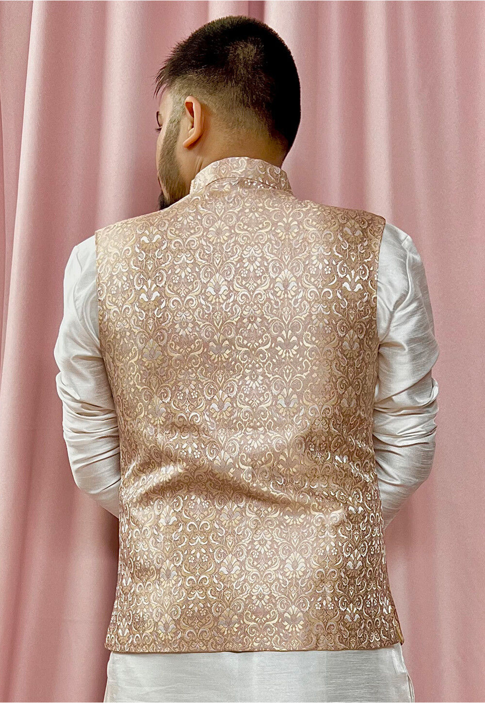 Buy Woven Art Silk Jacquard Nehru Jacket in Beige Online : MUY1428 - Utsav Fashion