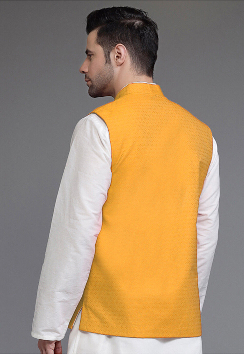 Buy Woven Art Silk Jacquard Nehru Jacket in Yellow Online : MXX546 ...