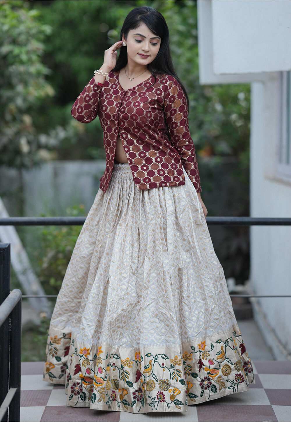 Buy Woven Art Silk Jacquard Top Set in Maroon Online : TAV54 - Utsav ...