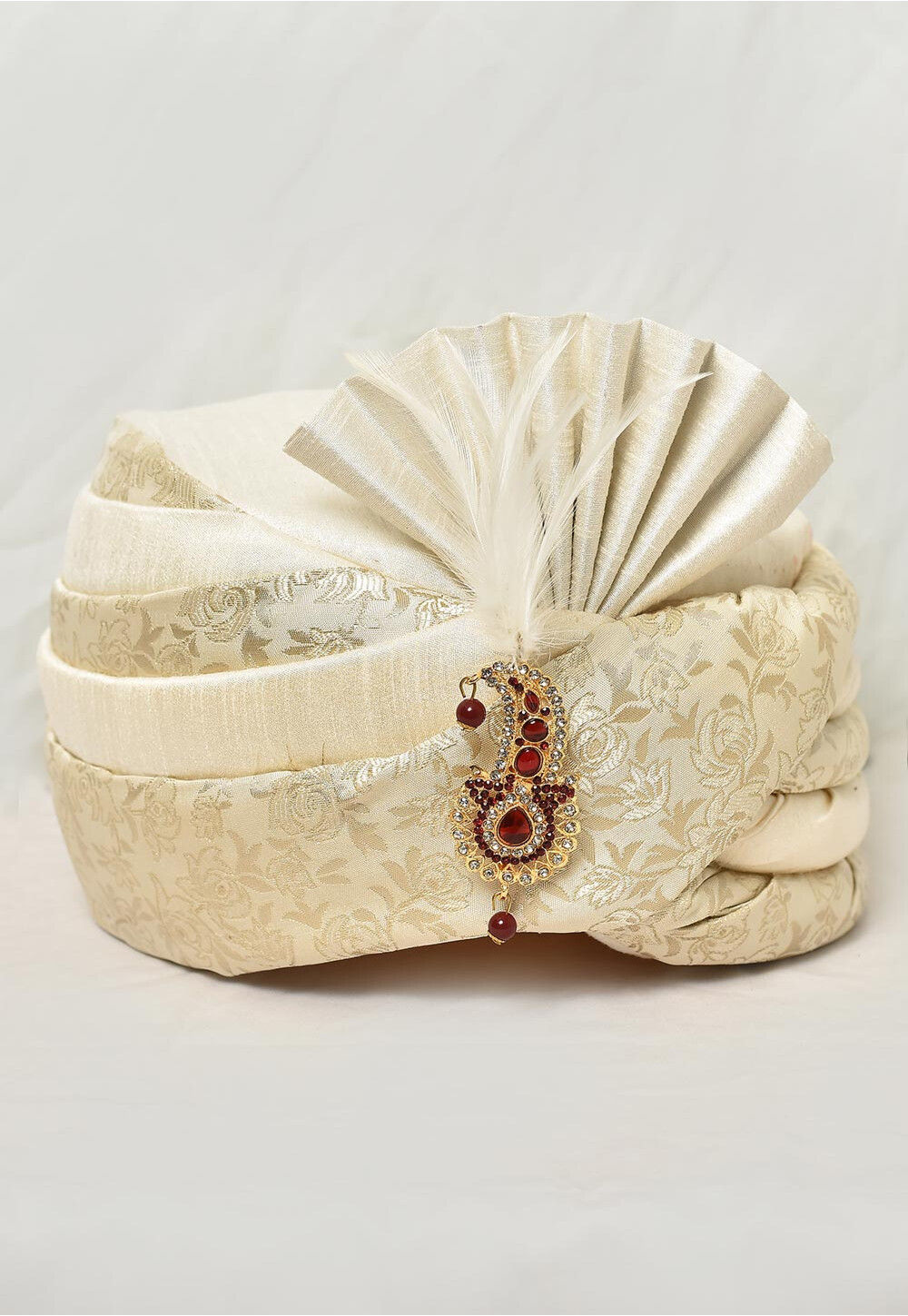 Buy Woven Art Silk Jacquard Turban in Off White Online : MTX2183 ...