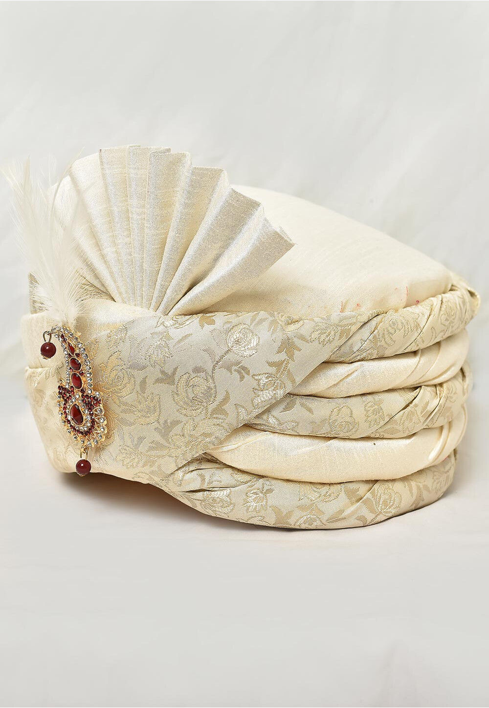 Buy Woven Art Silk Jacquard Turban in Off White Online : MTX2183 ...
