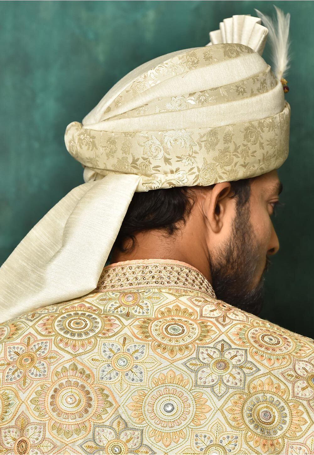 Buy Woven Art Silk Jacquard Turban in Off White Online : MTX2183 ...