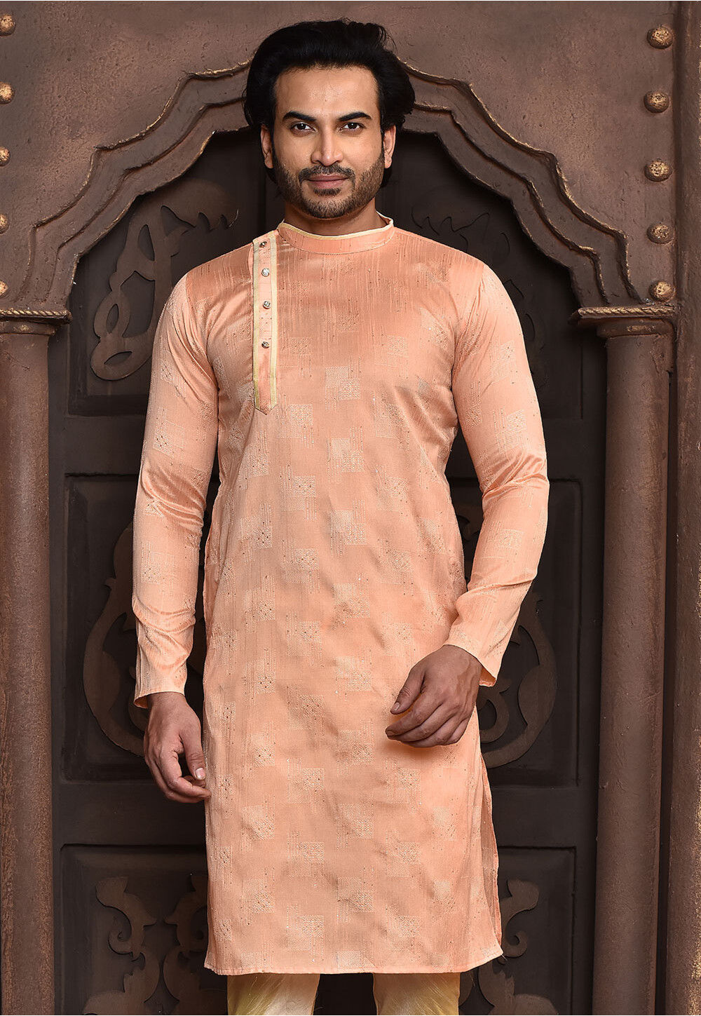 Buy Woven Art Silk Kurta in Peach Online : MLC2269 - Utsav Fashion