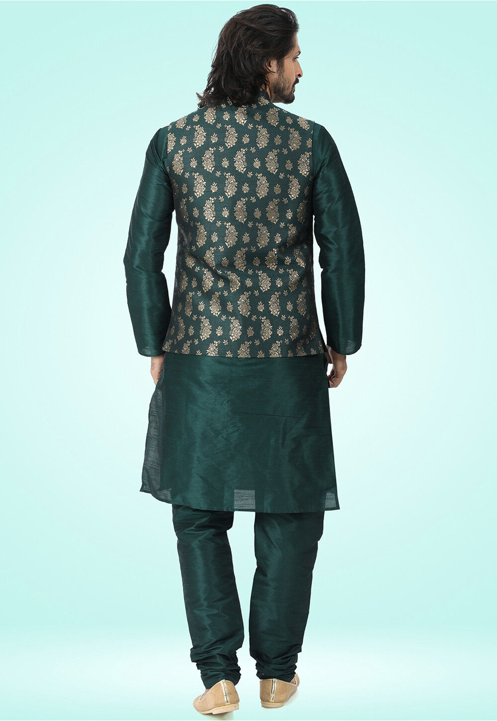 Buy Woven Art Silk Kurta Jacket Set in Dark Green Online : MLY758 ...