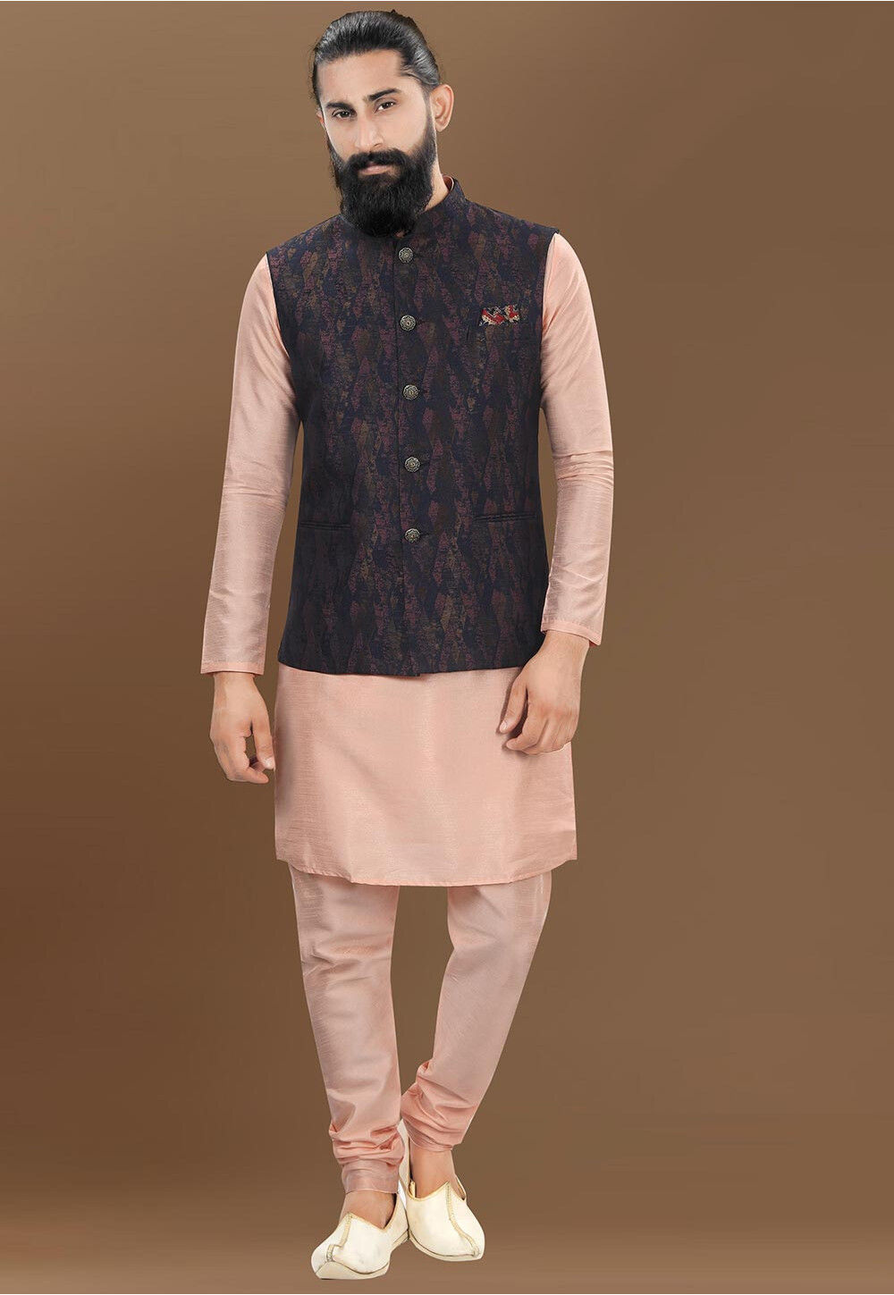 Buy Woven Art Silk Kurta Set in Peach Online : MHG3254 - Utsav Fashion