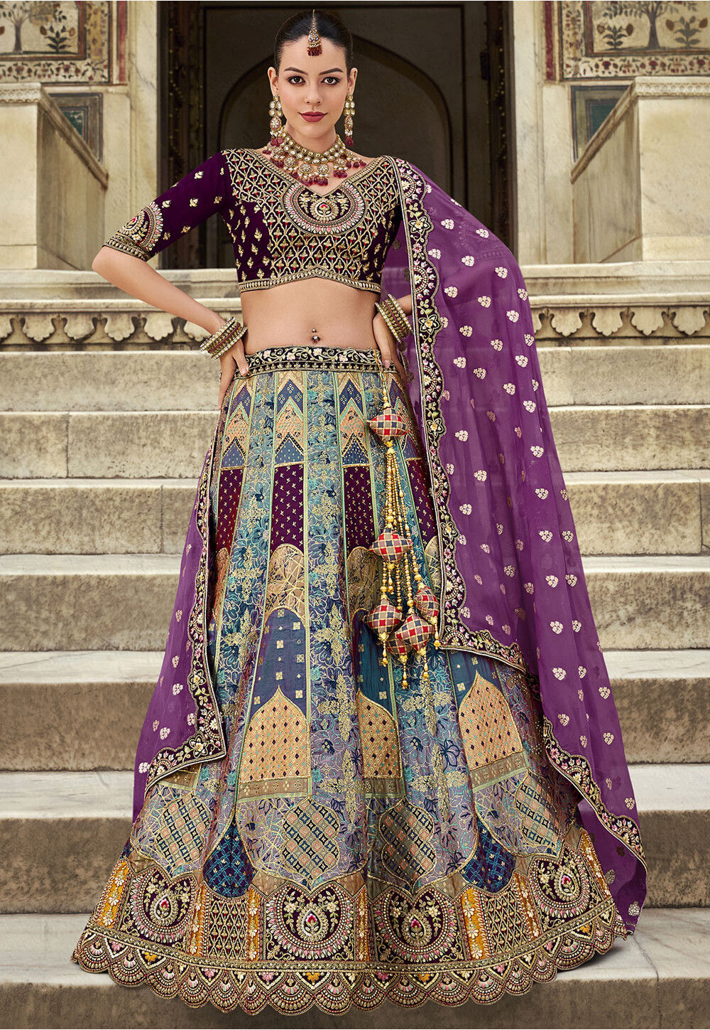 Buy Woven Art Silk Lehenga in Multicolor Online : LGM336 - Utsav Fashion