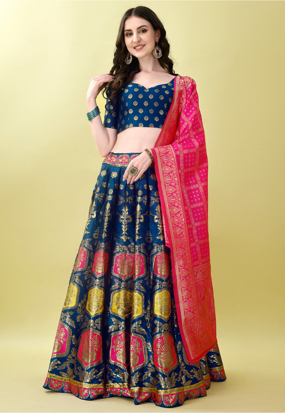 Buy Woven Art Silk Lehenga in Navy Blue Online : LSG413 - Utsav Fashion