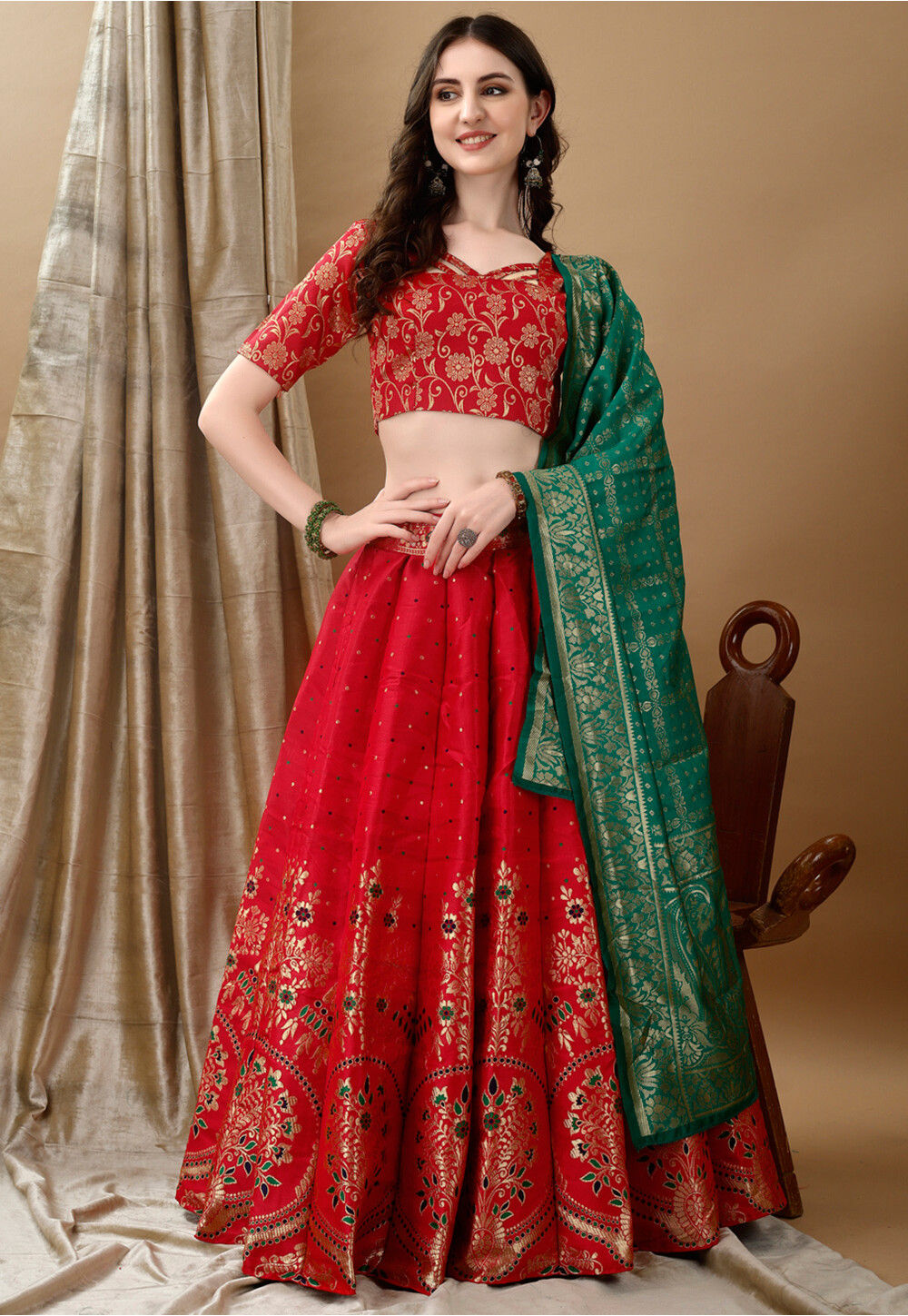 Buy Woven Art Silk Lehenga in Red Online : LSG454 - Utsav Fashion
