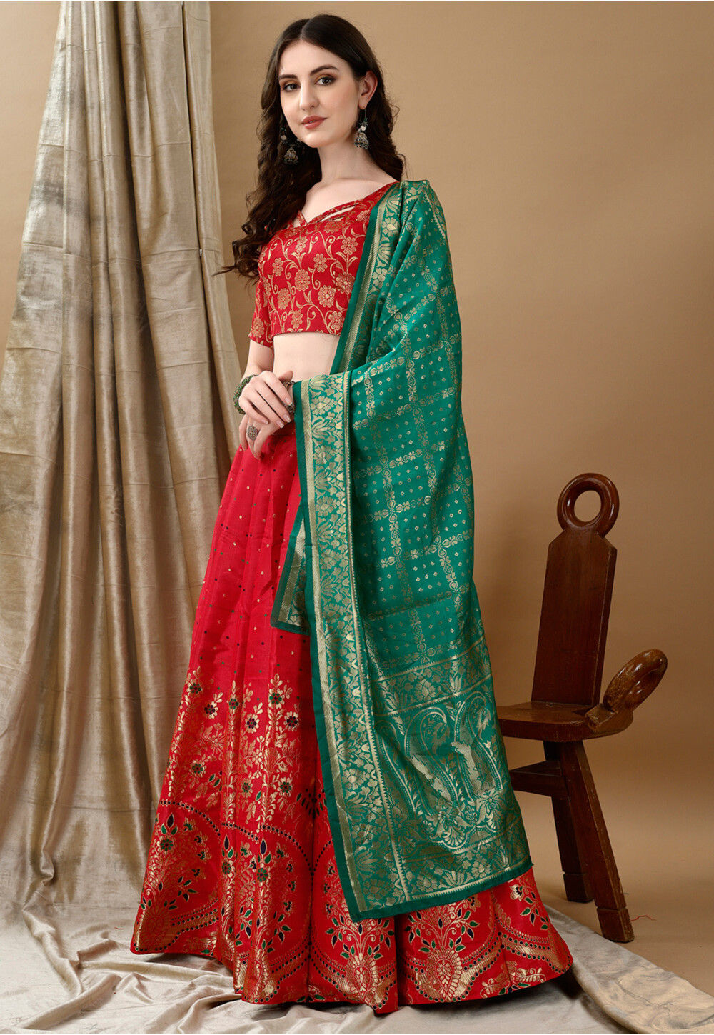 Buy Woven Art Silk Lehenga in Red Online : LSG454 - Utsav Fashion