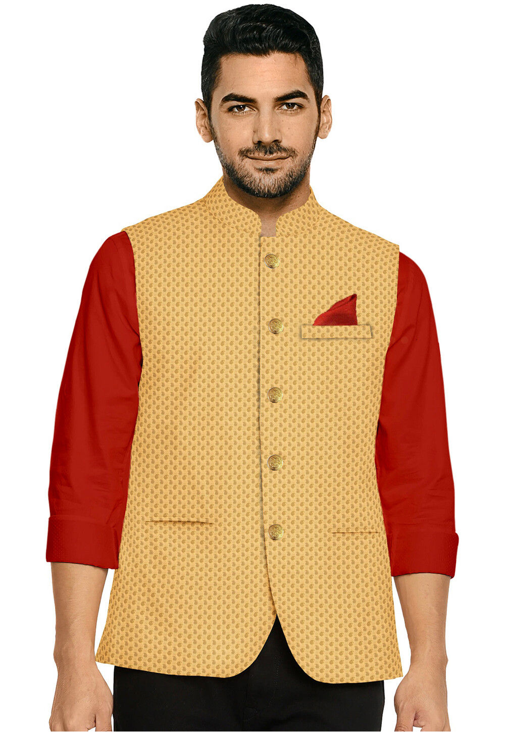 Buy Woven Art Silk Nehru Jacket in Light Beige Online : MTE1279 - Utsav Fashion