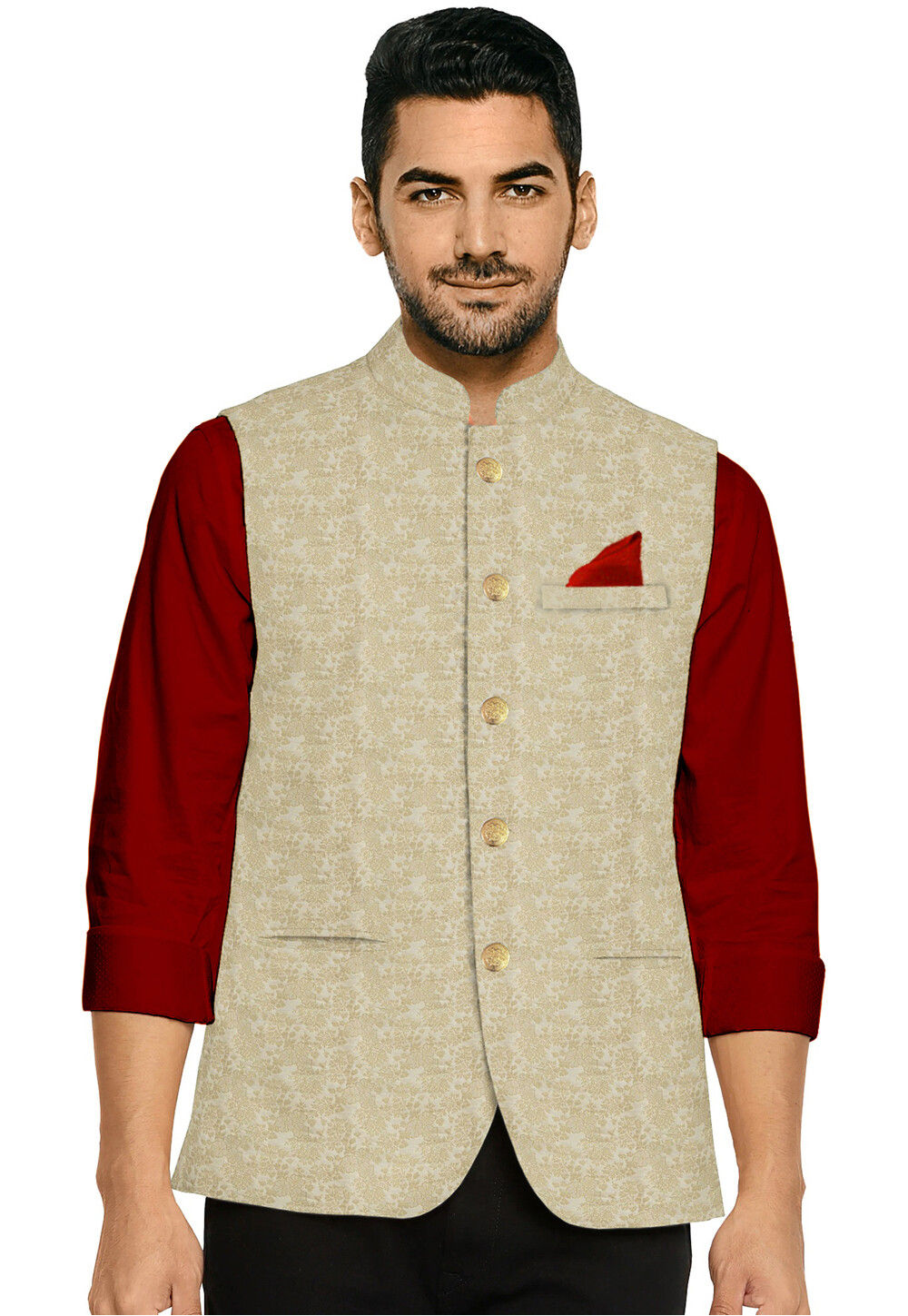 Buy Woven Art Silk Nehru Jacket in Off White Online : MTE1283 - Utsav Fashion