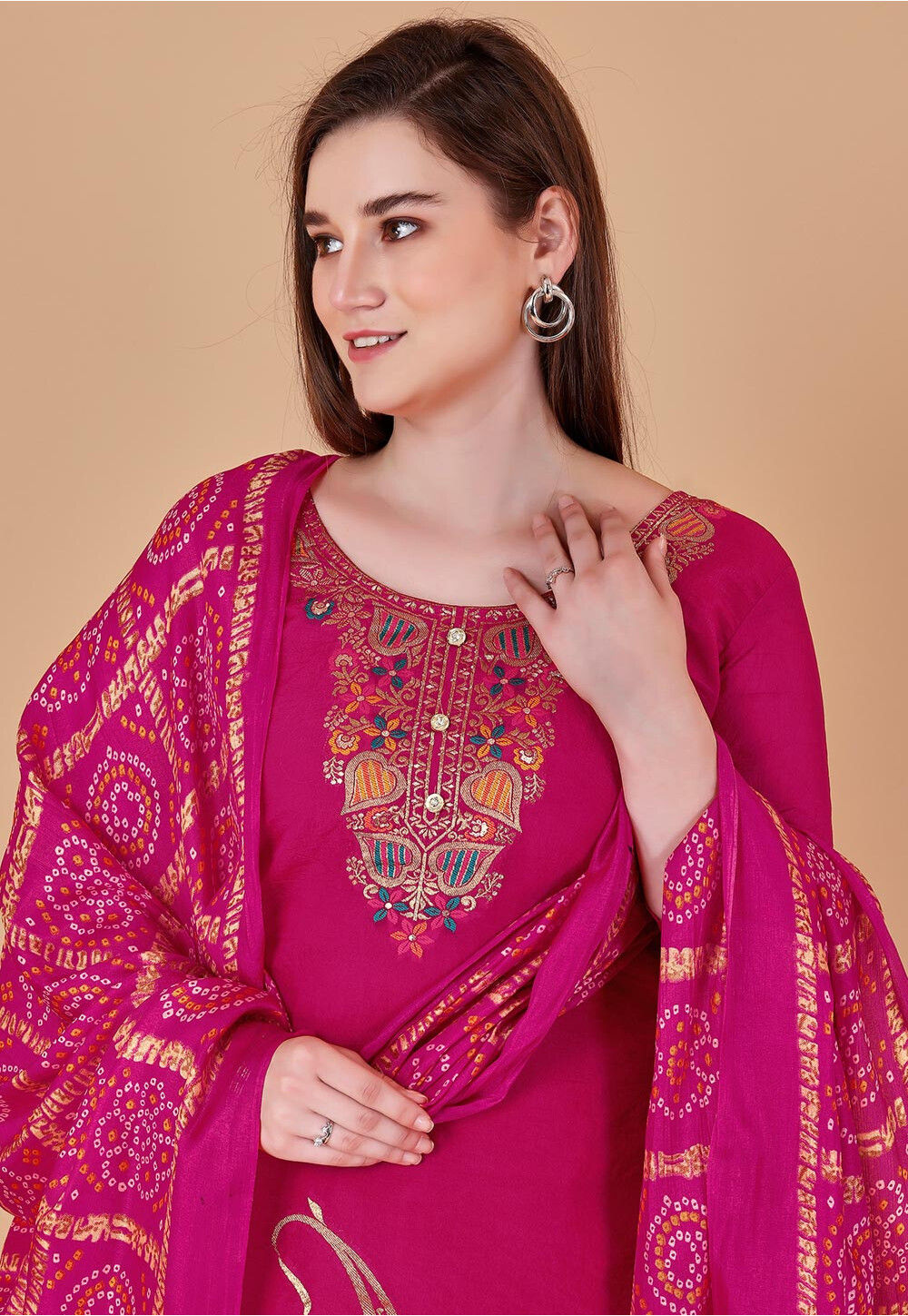 Woven Art Silk Pakistani Suit in Fuchsia : KYE2306