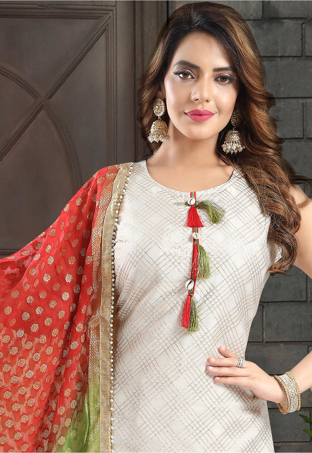 Buy Woven Art Silk Pakistani Suit in Off White Online : KUMT896 - Utsav ...