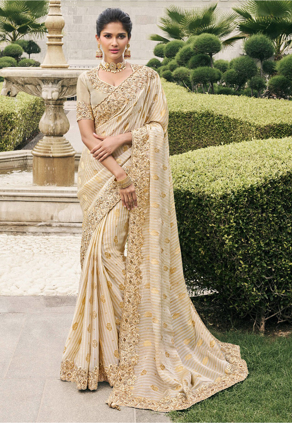 Buy Woven Art Silk Saree in Beige Online : SEW15643 - Utsav Fashion