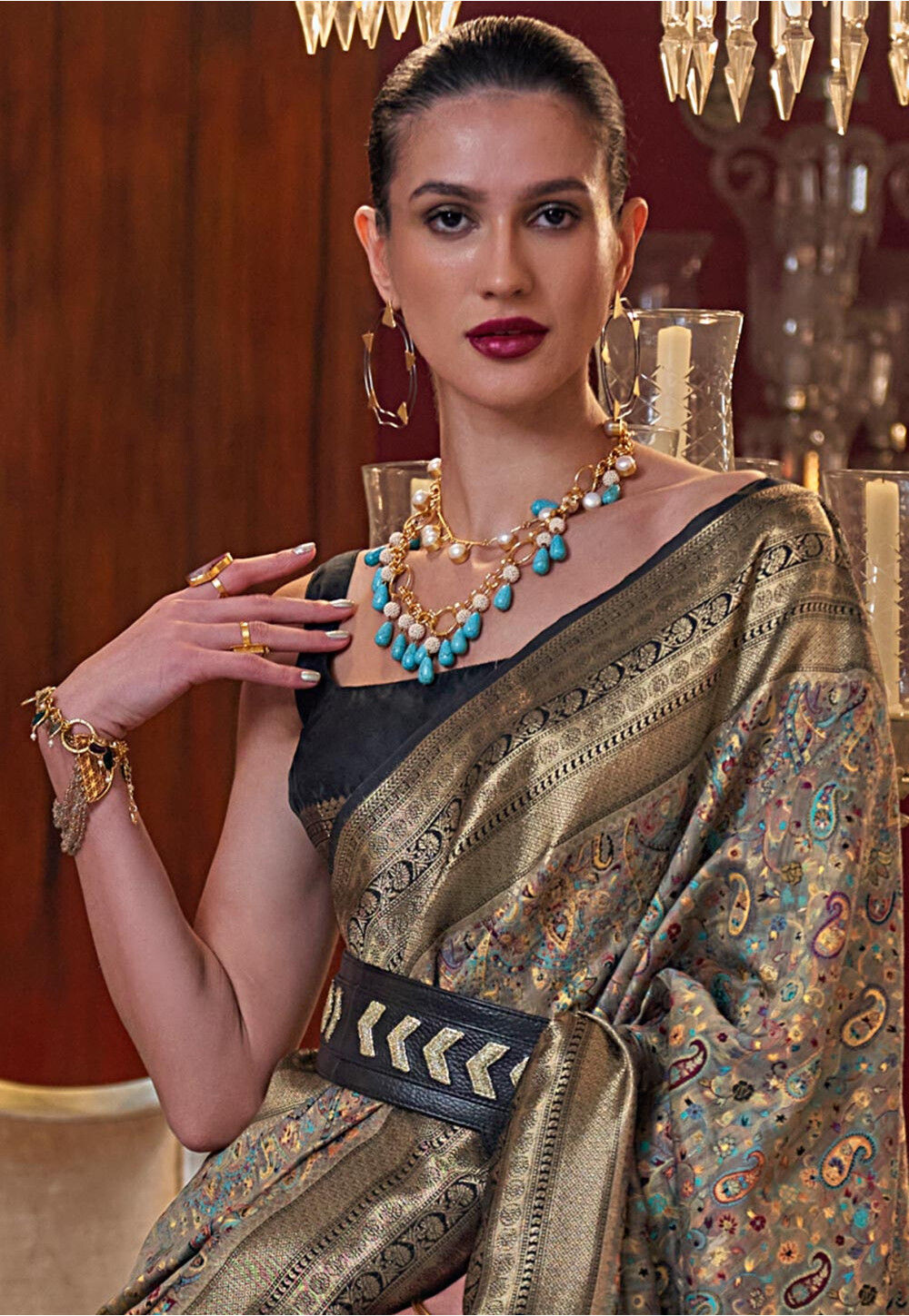 Buy Woven Art Silk Saree in Grey Online : SYC11421 - Utsav Fashion