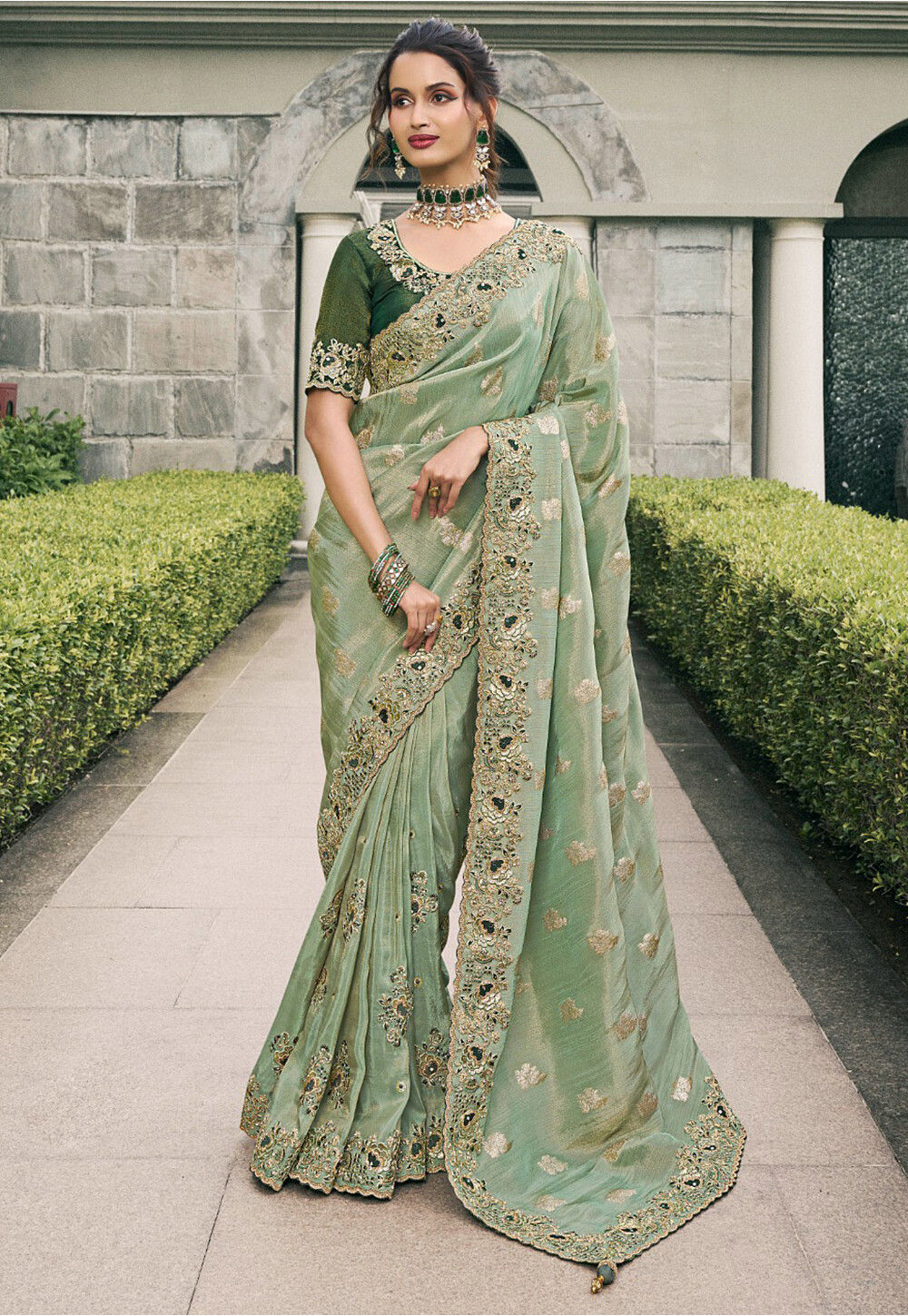 Buy Woven Art Silk Saree in Light Moss Green Online : SEW15645 - Utsav ...