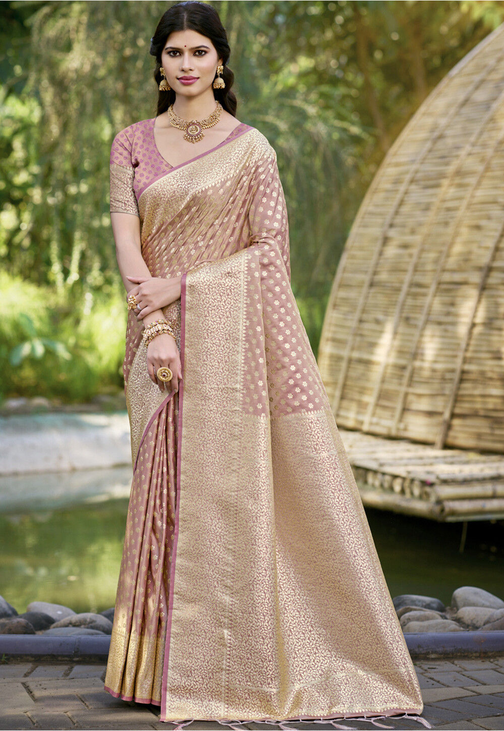 Buy Woven Art Silk Saree in Old Rose Online : SPTA14593 - Utsav Fashion