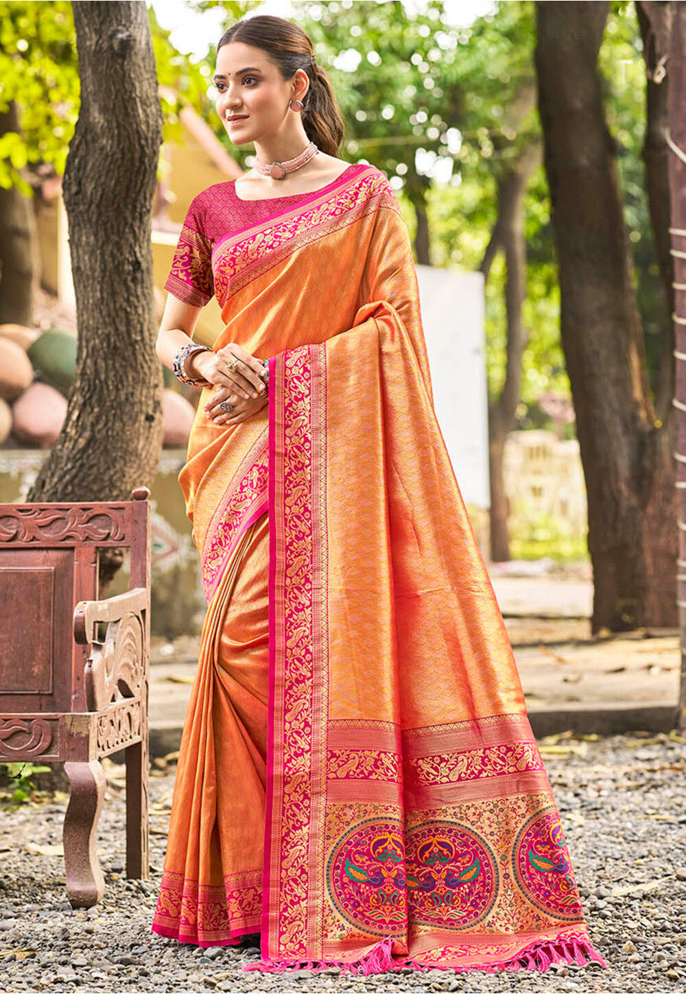 Buy Woven Art Silk Saree in Orange Online : SPF15610 - Utsav Fashion