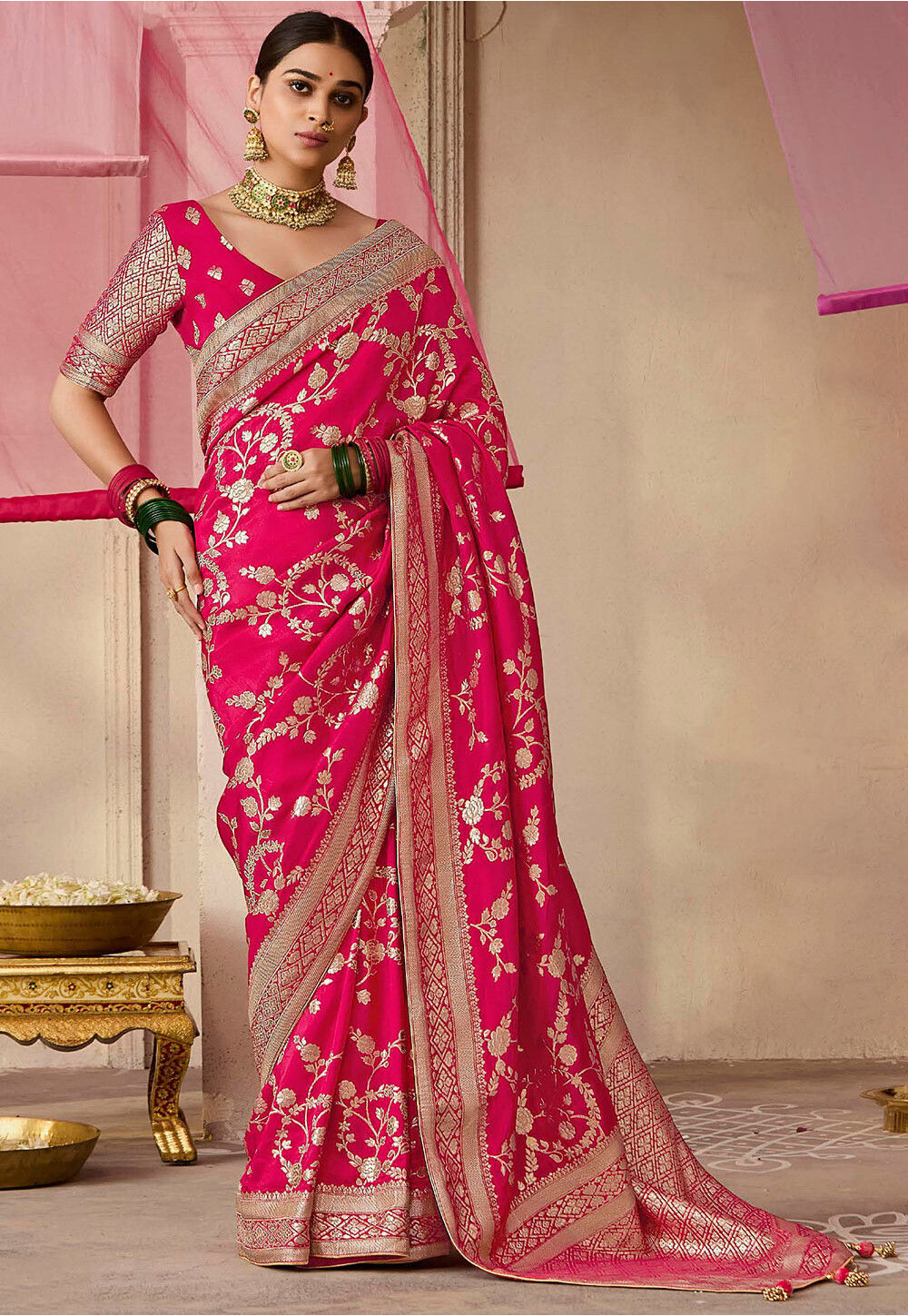 Buy Woven Art Silk Saree in Pink Online : SKGA2807 - Utsav Fashion