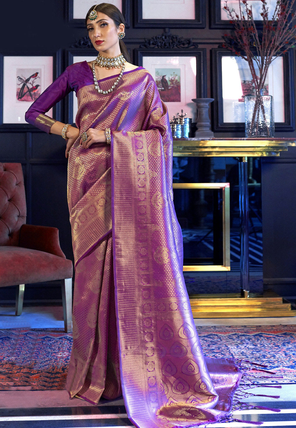Buy Woven Art Silk Saree in Purple Online : SSF13320 - Utsav Fashion