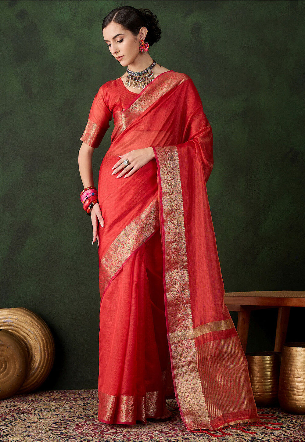 Buy Woven Art Silk Saree in Red Online : SPF13112 - Utsav Fashion