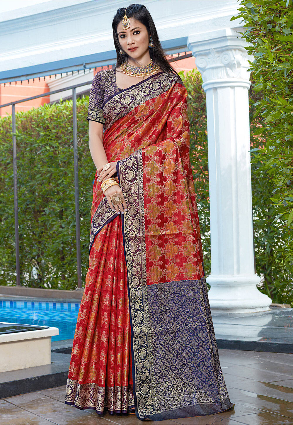 Buy Woven Art Silk Saree in Red Online : SSF22279 - Utsav Fashion