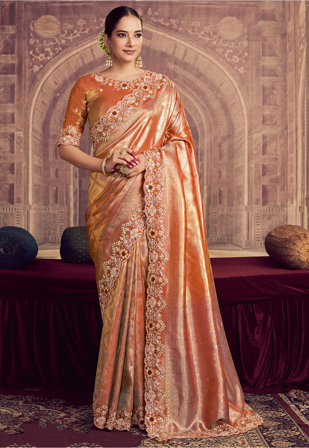 Buy Woven Art Silk Saree in Rust Online : SBHA3933 - Utsav Fashion