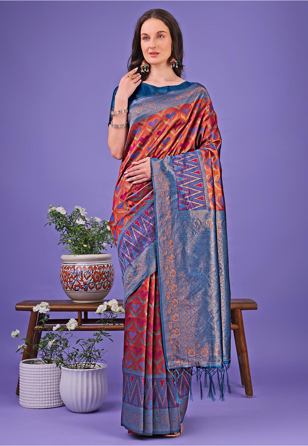 Buy Woven Art Silk Saree in Rust Online : SPTA15194 - Utsav Fashion